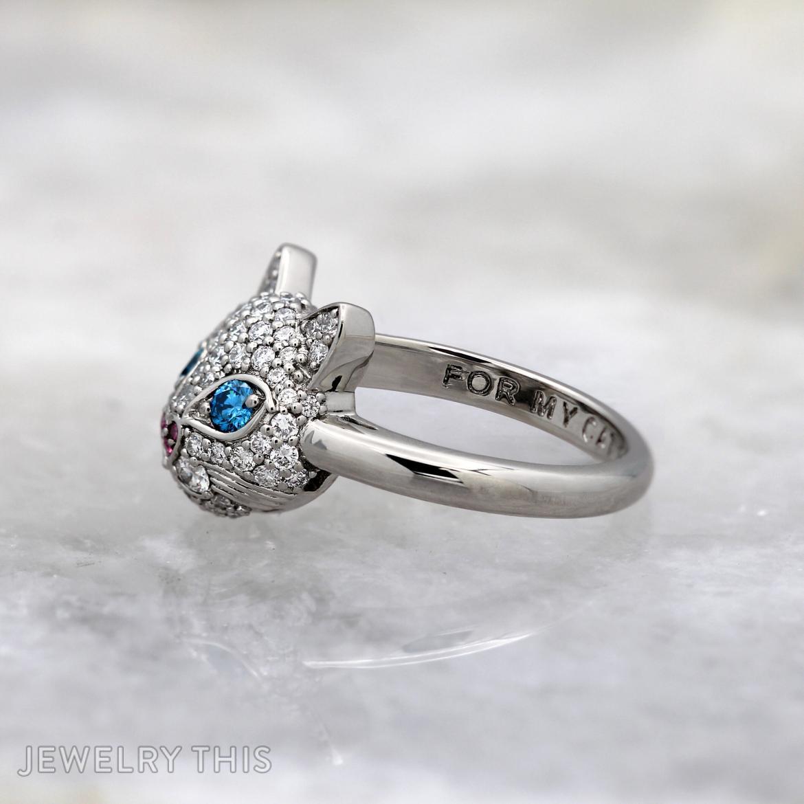 Dazzling Diamond Set Cat Face Ring » JewelryThis - Custom Jewelry