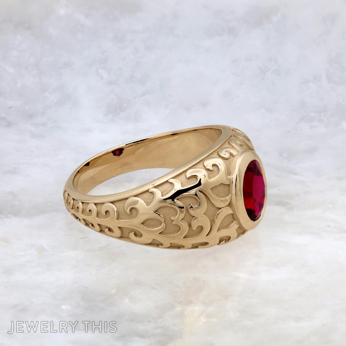 Gold Ruby Set Domed Ring » JewelryThis - Custom Jewelry
